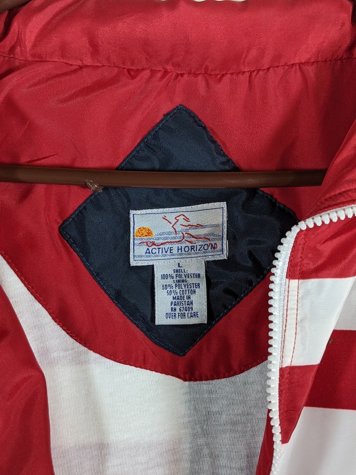 Vintage American Flag Windbreaker Active Horizon Unisex Size Large Full ...