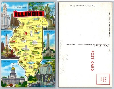 Illinois Illustrated Map Landmarks Postcard | eBay