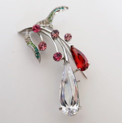 Contemporary multicolor rhinestone & large glass stone flower branch ...