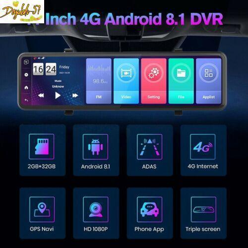 360° Panoramic 4G Car Dash Cam Rearview Mirror Cameras Android 8.1 GPS ...