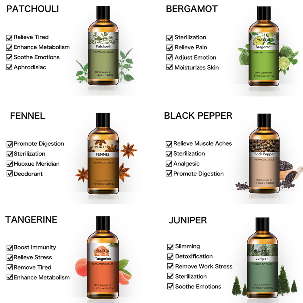 Essential Oils 100ml Aromatherapy Undiluted Oil Organic Aroma Diffuser ...