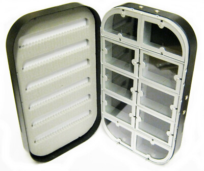 Aluminum Black Satin 10 Compartment Fly Box Nymphs Wet Dry Flies Rods ...