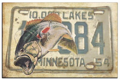 Vintage Largemouth Bass Fishing Minnesota License Plate Art Print 11x17 ...