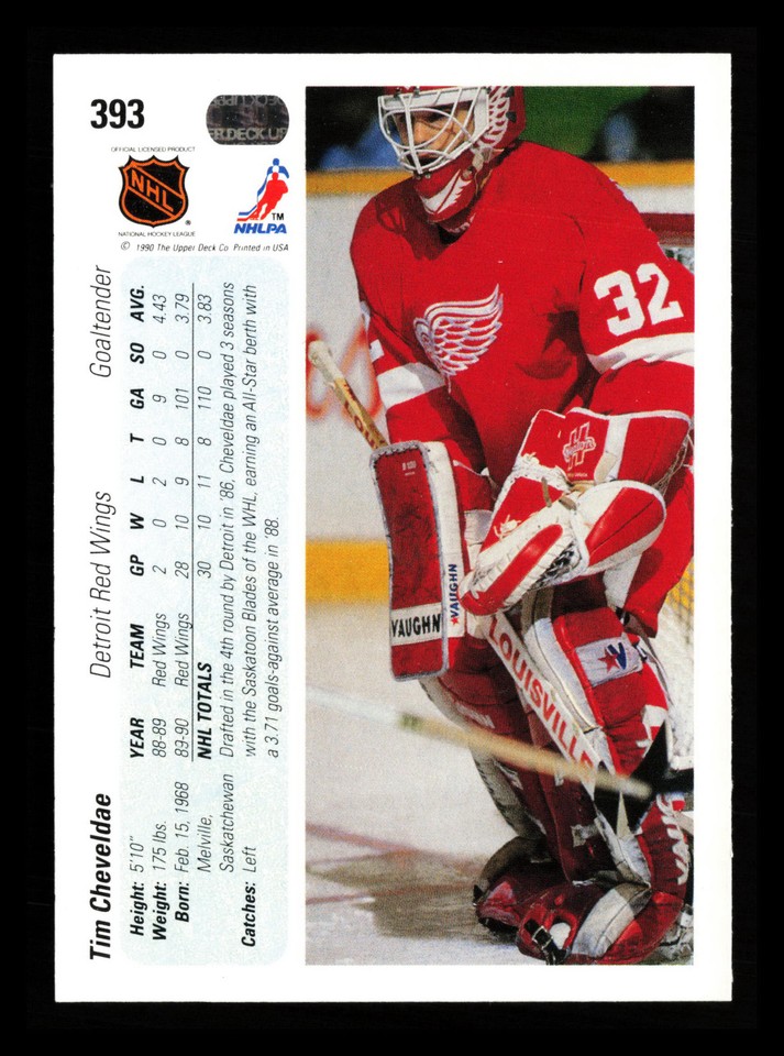 Tim Cheveldae 1990-91 Upper Deck Hockey NHL #393b Detroit Red Wings | eBay