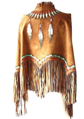 Handmade Southwest INDIAN NATION FEATHER SHAWL Deerskin Suede w Fringe ...