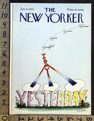 1970 YESTERDAY TODAY TOMORROW STEINBERG POP MODERN ART NEW YORKER COVER ...