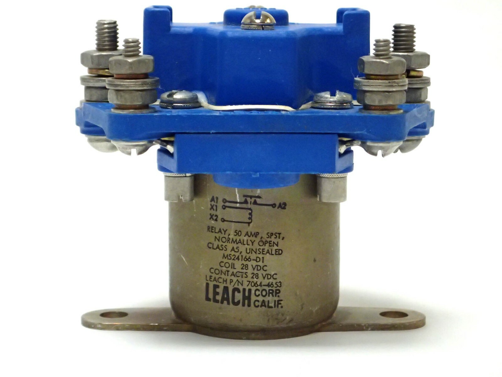 LEACH 7064-4653 RELAY 1PST-DM 50A 28VDC MS24166-D1 MFR35344-8906 TESTED ...