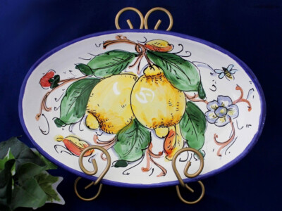 Vietri Italian Pottery Oval Serving Dish Lemon Blossom & Bees Handmade ...