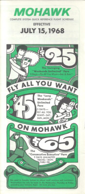 Mohawk Airlines system timetable 7/15/68 [4021] | eBay