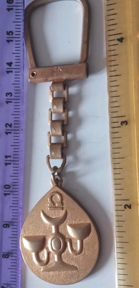 VINTAGE Retro Brass effect Metal Keyring Interesting Omega Libra ♎ ...