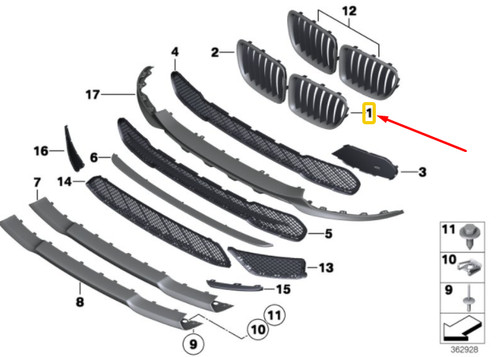 NEW OEM BMW X1 E84 FRONT LEFT KIDNEY GRILLE 51112993307 2993307 GENUINE ...