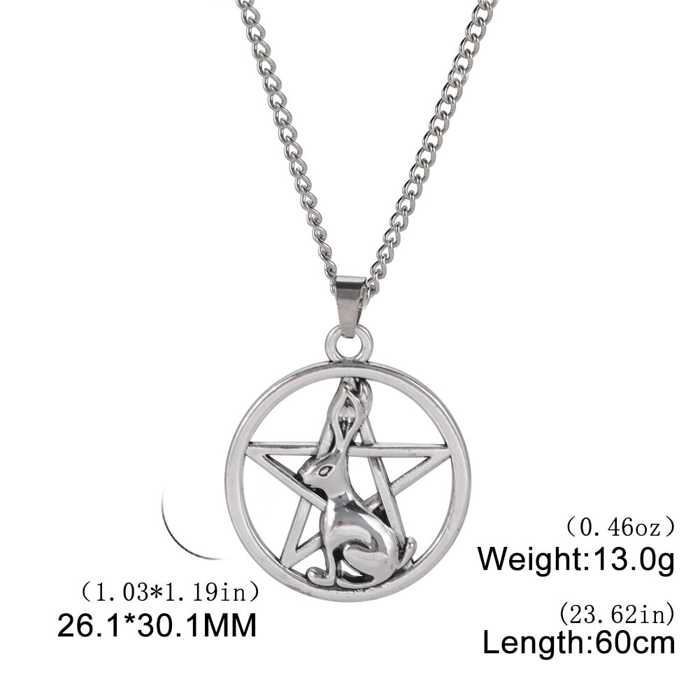 Wicca Pentagram Rabbit Necklace Vintage Rabbit Symbol Hollow Pentacle ...