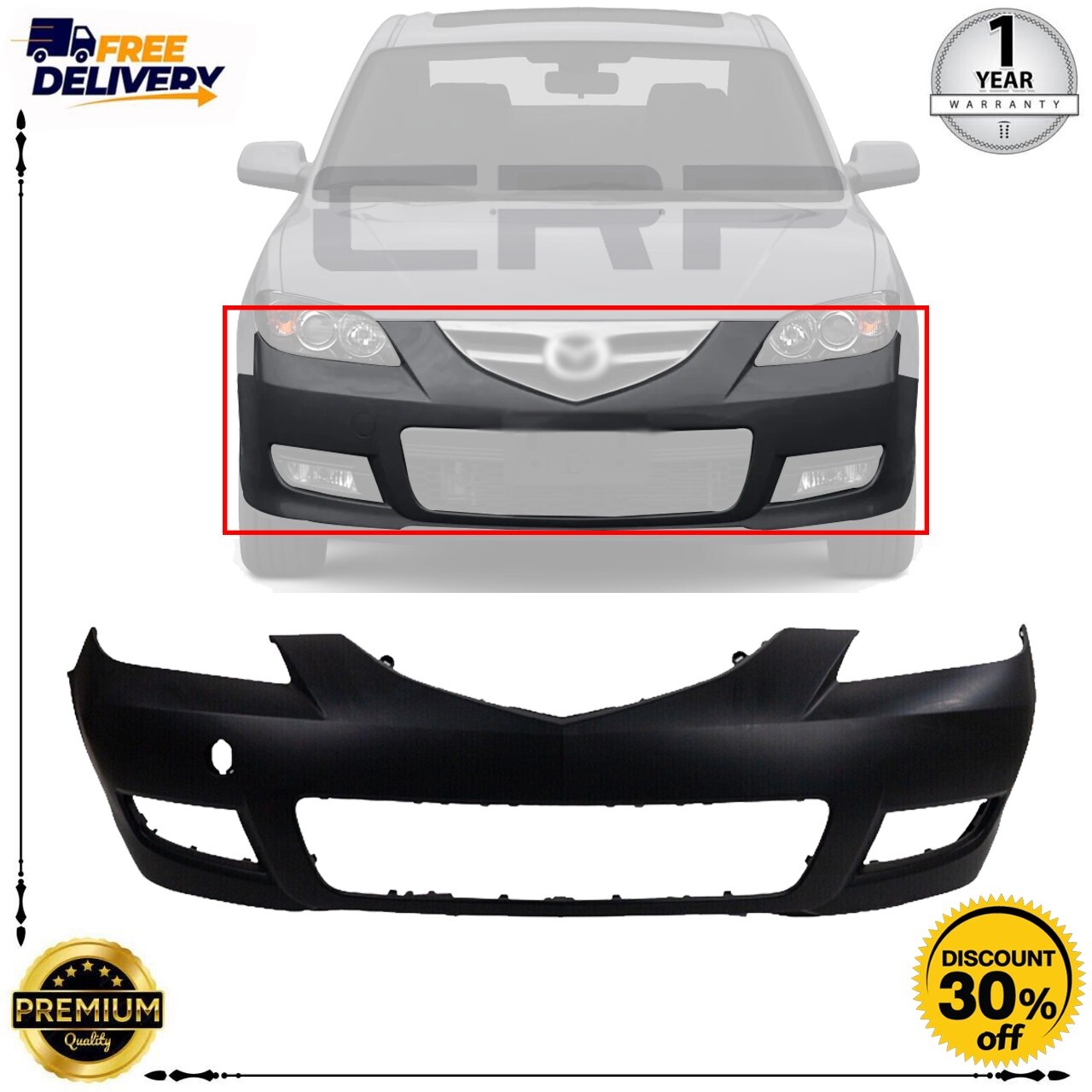 Front Bumper Cover Primed For 2007-2009 Mazda 3 MA1000215 BAN650031CBB ...