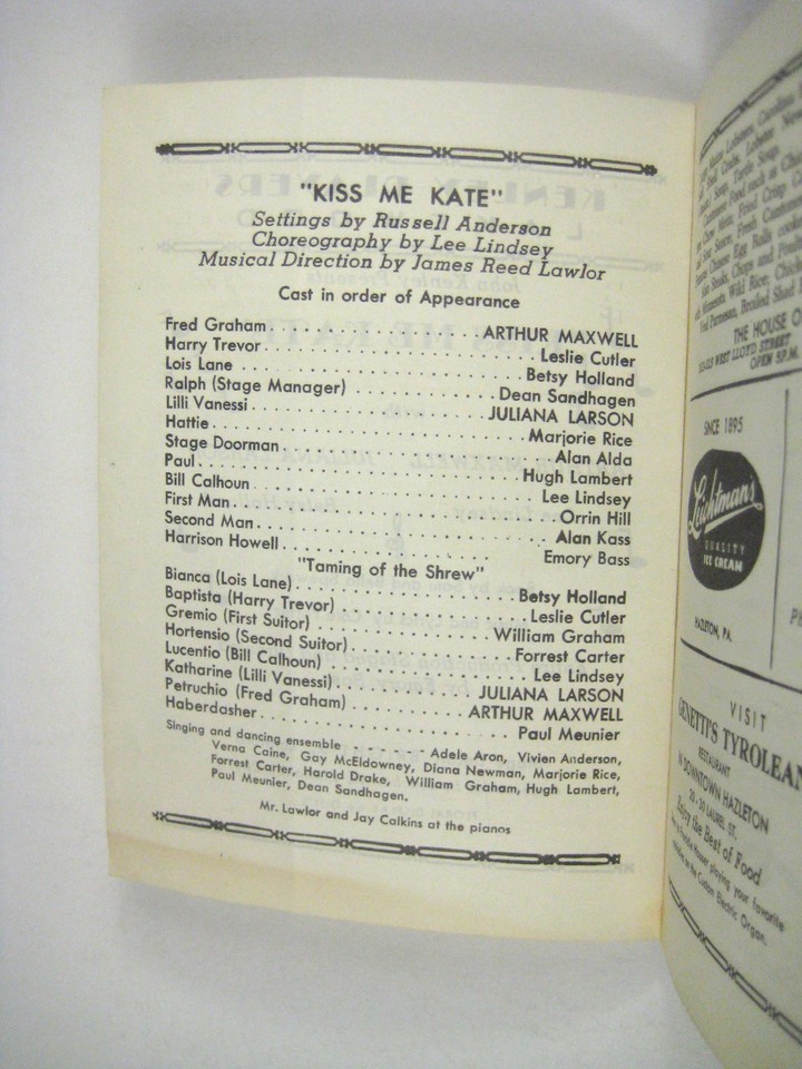 Kiss Me Kate Program 1952 Kenley Players Lakewood Juliana Larson Lee ...