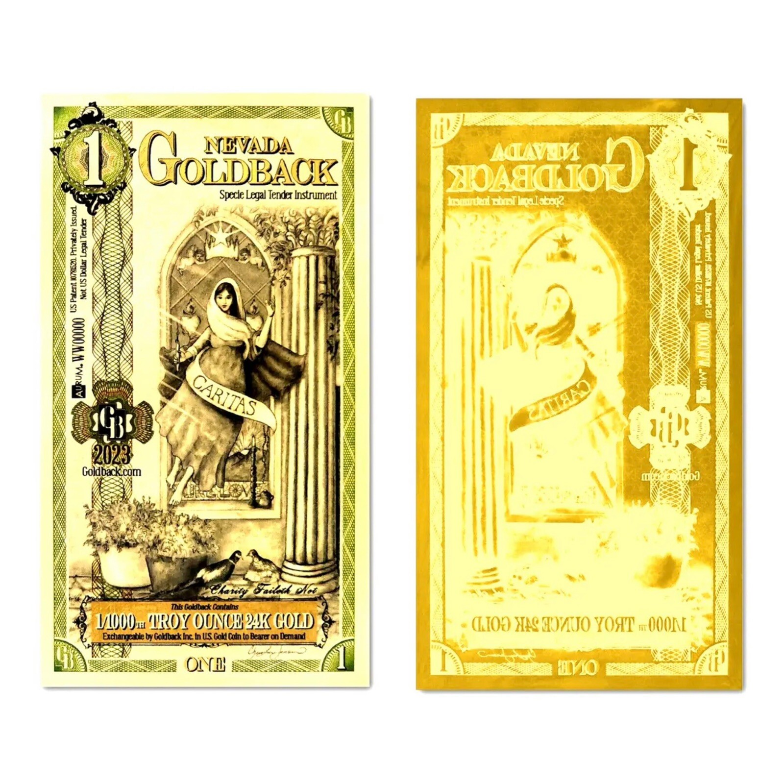 1 NEVADA GOLDBACK AURUM 24KT GOLD NOTE 1/1000TH OZ - DISCONTINUED ...