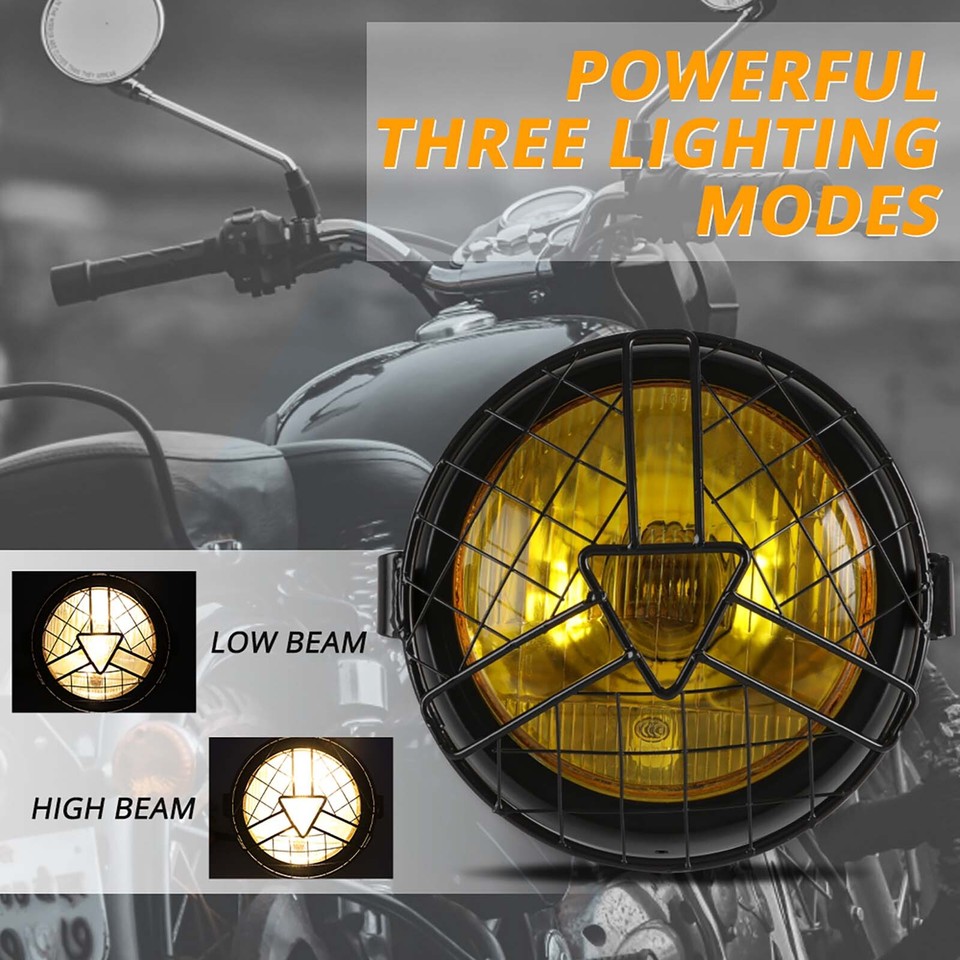 Retro Motorcycle 6.5" Headlight Grill Side Mount Cover w/ Bracket For ...