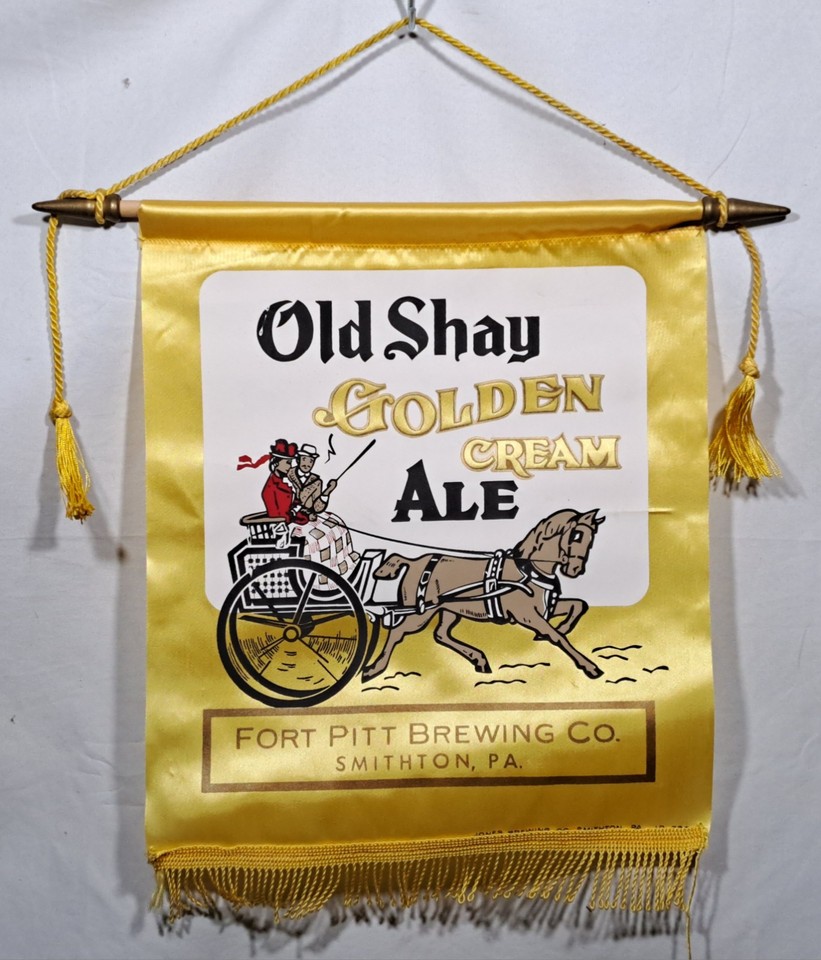 Old Shay Ale Beer Cloth Silk Back Bar Banner Sign Fort Pitt Brewing ...