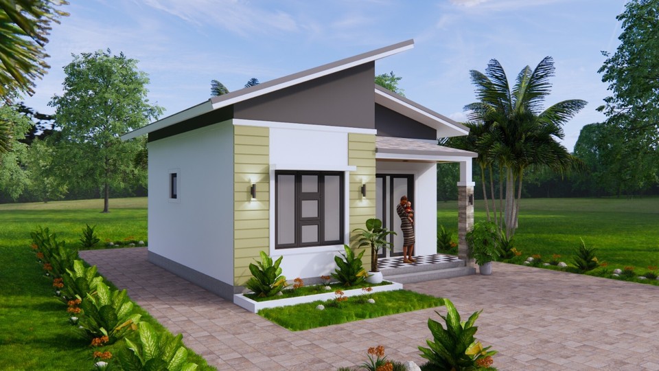 20x20 Feet Small House Plan 6x6 Meter 1 Bed 1 Bath Shed Roof PDF & A4 ...