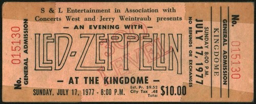 LED ZEPPELIN-John Bonham-1977 RARE Unused Concert Ticket (Seattle ...