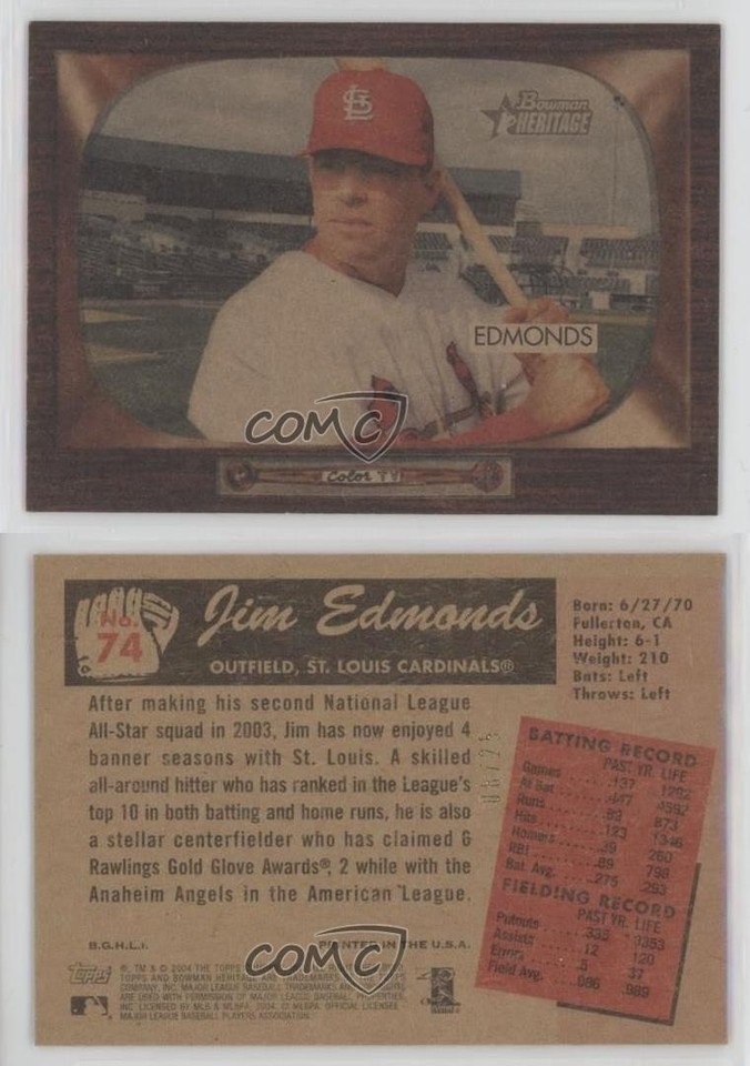 2004 Bowman Heritage Mahogany 8/25 Jim Edmonds #74 0ju2 | eBay