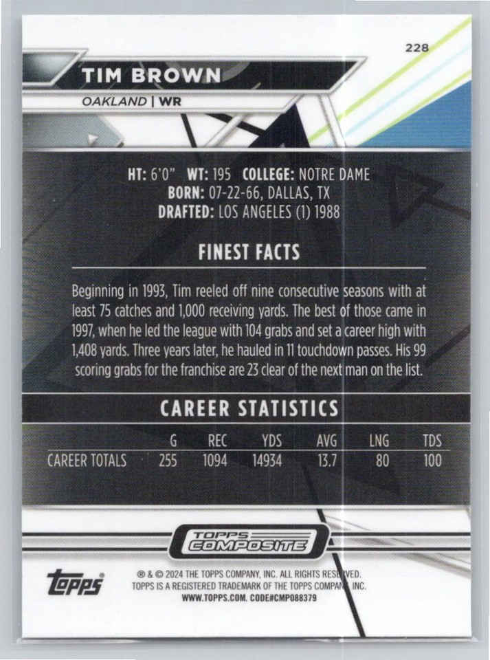 2023 Topps Composite #228 Tim Brown Topps Finest Oakland Raiders | eBay