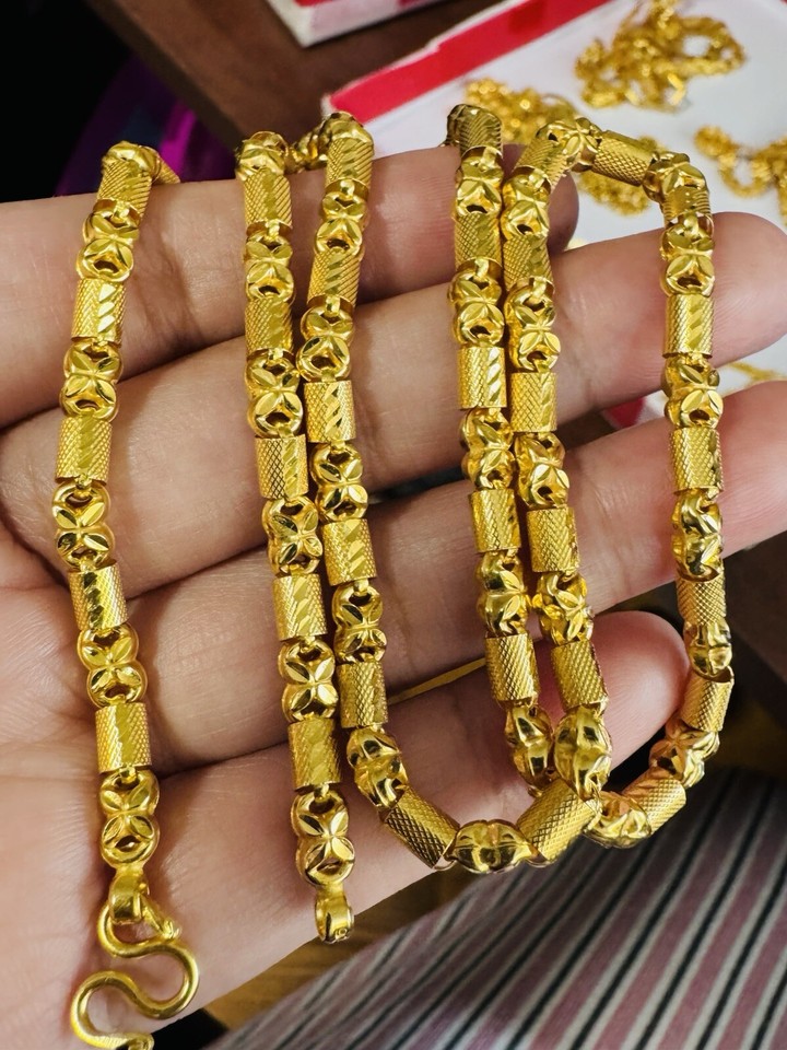 New Real 22K 916 Yellow Dubai Gold Baht Chain Necklace 21.8/22” Inch ...