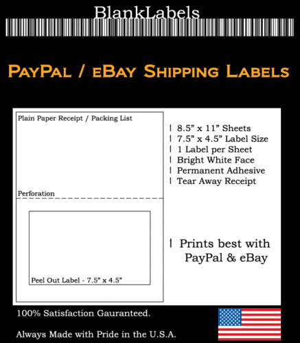 1000 Labels PAYPAL / EBAY W/ Tear off Paper Receipt Click N Ship UPS ...