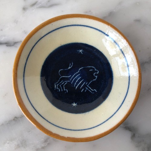 Studio pottery LEO ZODIAC mini PLATE anchor DENMARK hallmark blue white ...