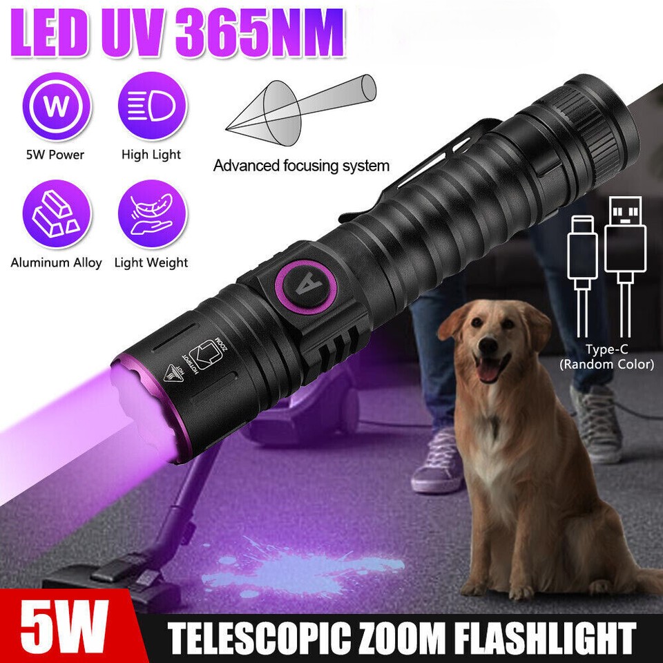 USB Rechargeable UV Light LED Flashlight 365nm Blacklight Inspect Torch ...