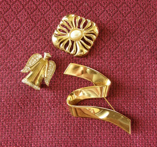 Vintage Lot 3 Gold Tone Monet Brooch Pin Angel Abstract Geometric ...