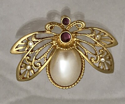 Avon Brooch Pin Butterfly Moth Faux Pearl Gold Tone | eBay