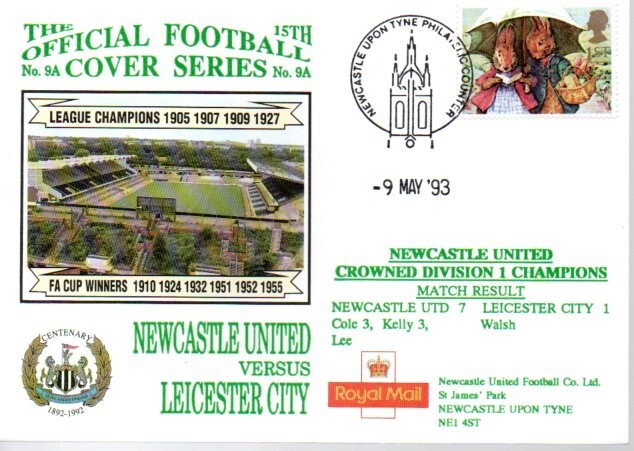 Dawn First Day Cover xx NEWCASTLE UNITED v LEICESTER CITY 9.5.1993 ...