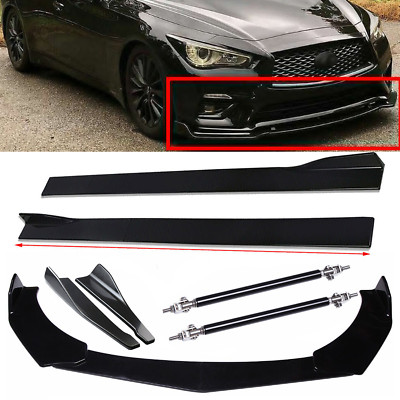 Front Bumper Lip Splitter + Side Skirt +Strut Rod Glossy Black For ...