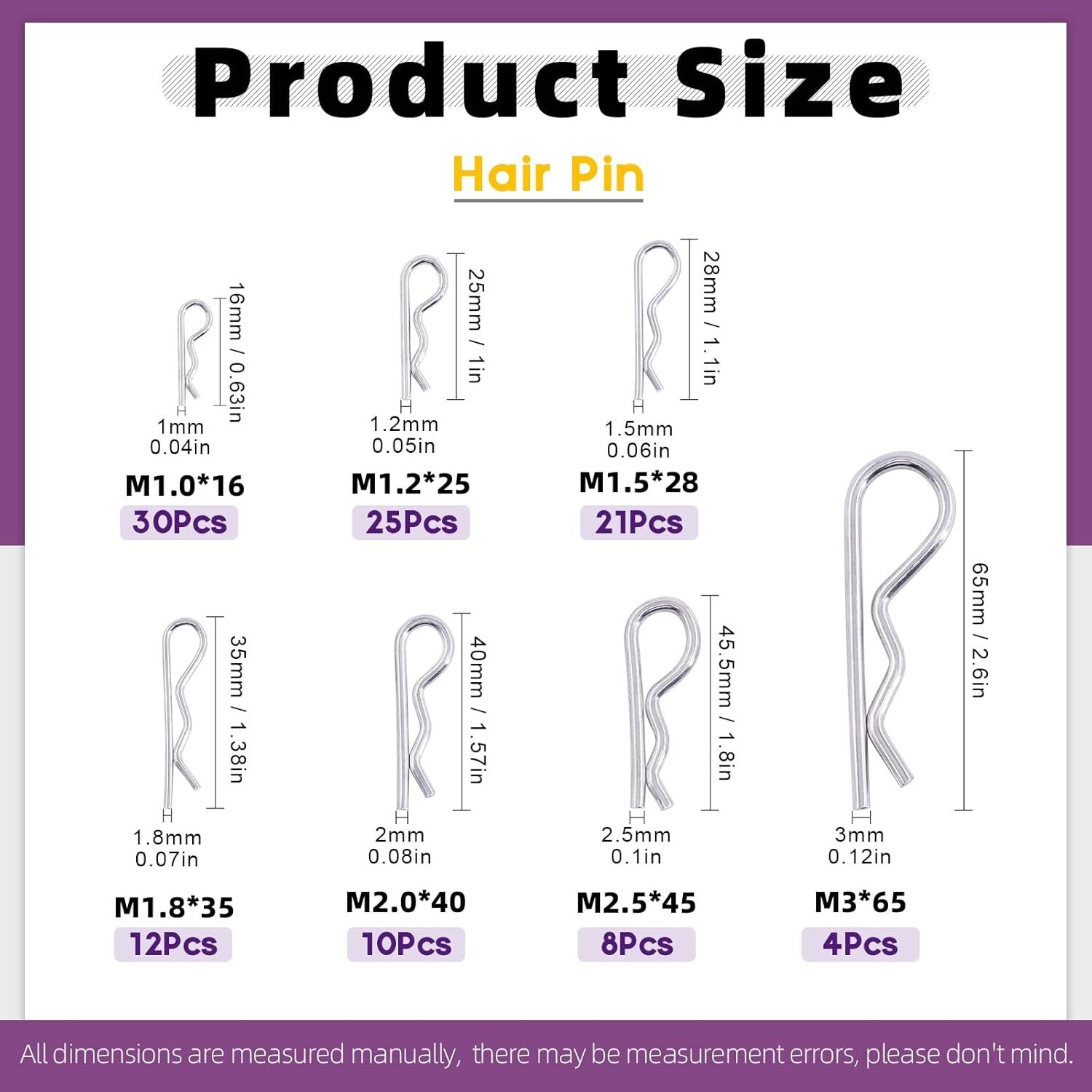 215Pcs 304 Stainless Steel Cotter Pin Hair Pin Hitch Pin and R Shape ...