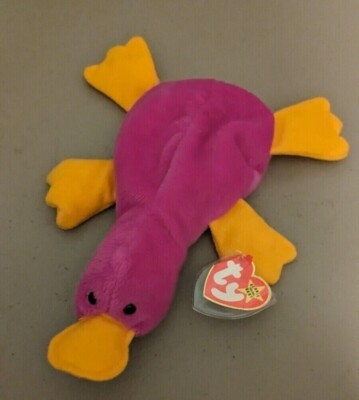 '93 Ty Beanie Babies Patti Platypus Plush Toy-4025 Deep Fuchsia ...