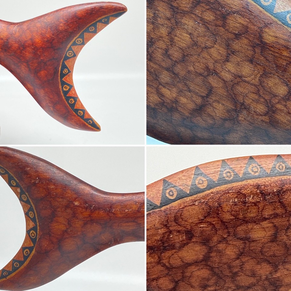 Folk Art Carved and Painted Whimsical Wooden Fish On Display Stand ...