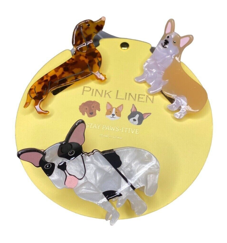 New Pink Linen Stay Paws-itive 3 Dog Hair Clips Dachshund - Corgi ...