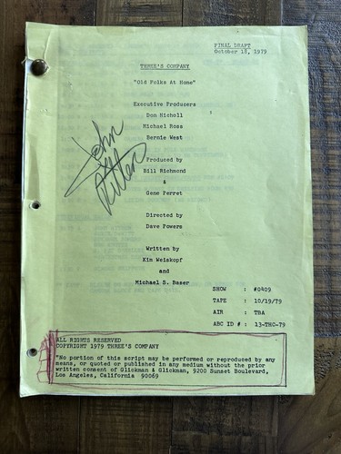 Three’s Company - John Ritter Production Script w/actors handwritten ...