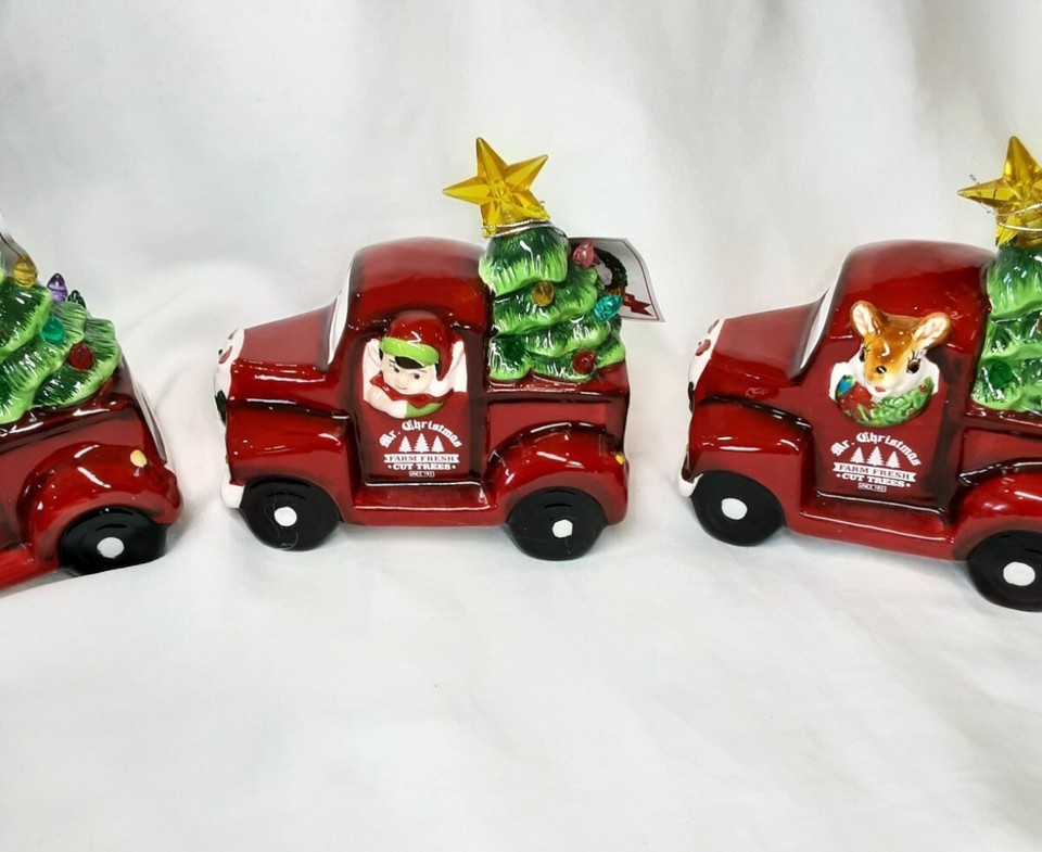 Mr. Christmas Light Up Fresh Cut Trees Truck Set Santa, Elf, Reindeer ...