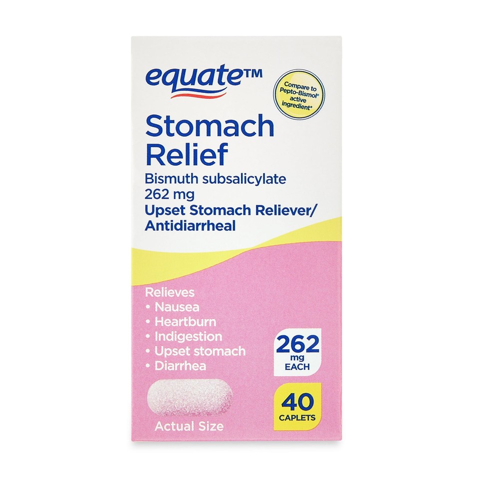 (2pk) Equate Bismuth Subsalicylate Upset Stomach Relief Caplets, 262mg ...