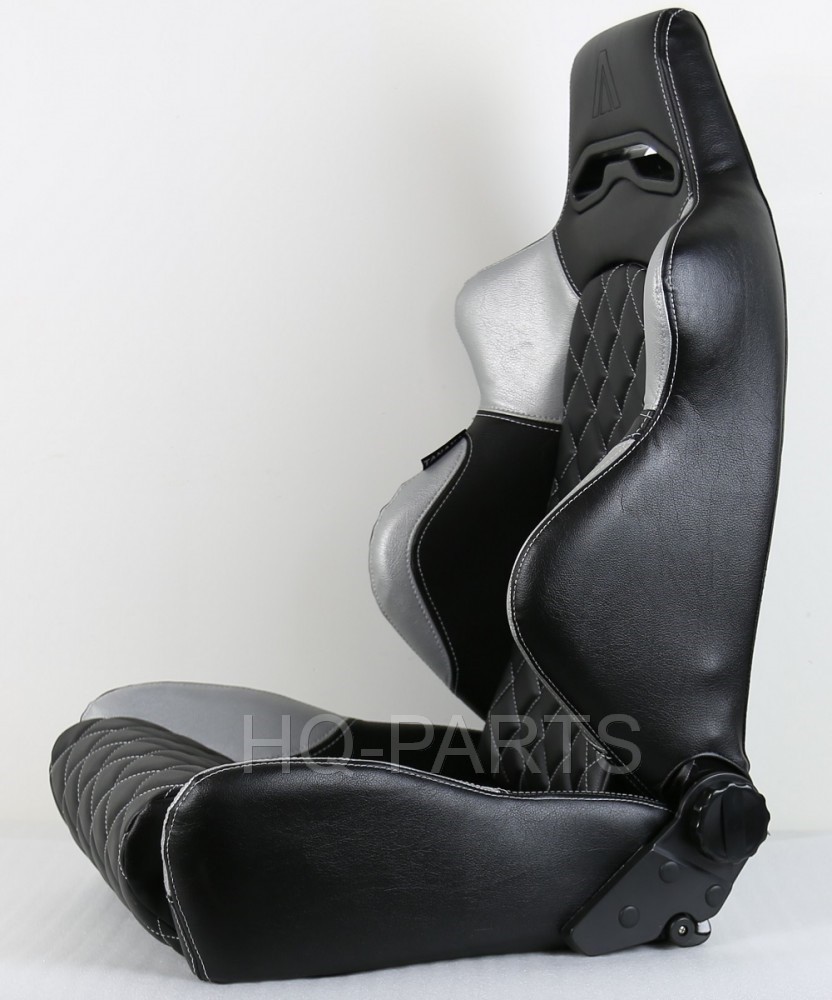 2 X TANAKA BLACK & SILVER PVC LEATHER RACING SEATS DIAMOND STITCH FITS ...