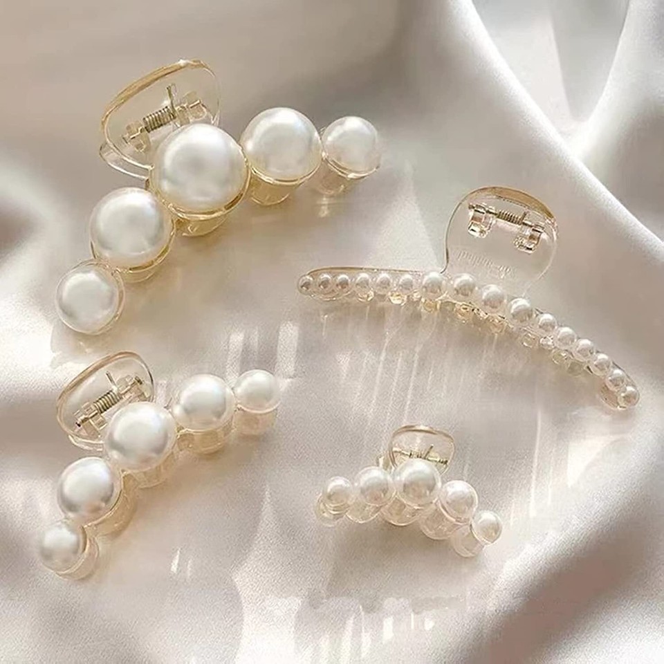 4pcs Pearl Hair Claw Styling Clips Strong Hold Gift Accessories for ...