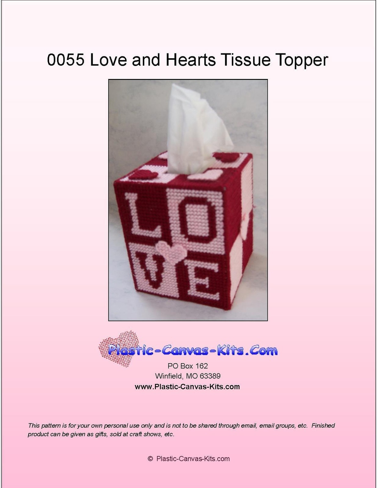 Love and Heart Tissue Topper-Valentine's Day-Plastic Canvas Pattern or ...
