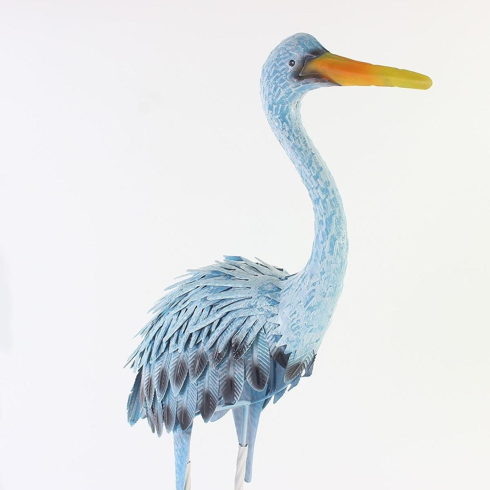 Blue Egret Statue Metal Yard Art Home Decor Decorative Craft Waterscape ...