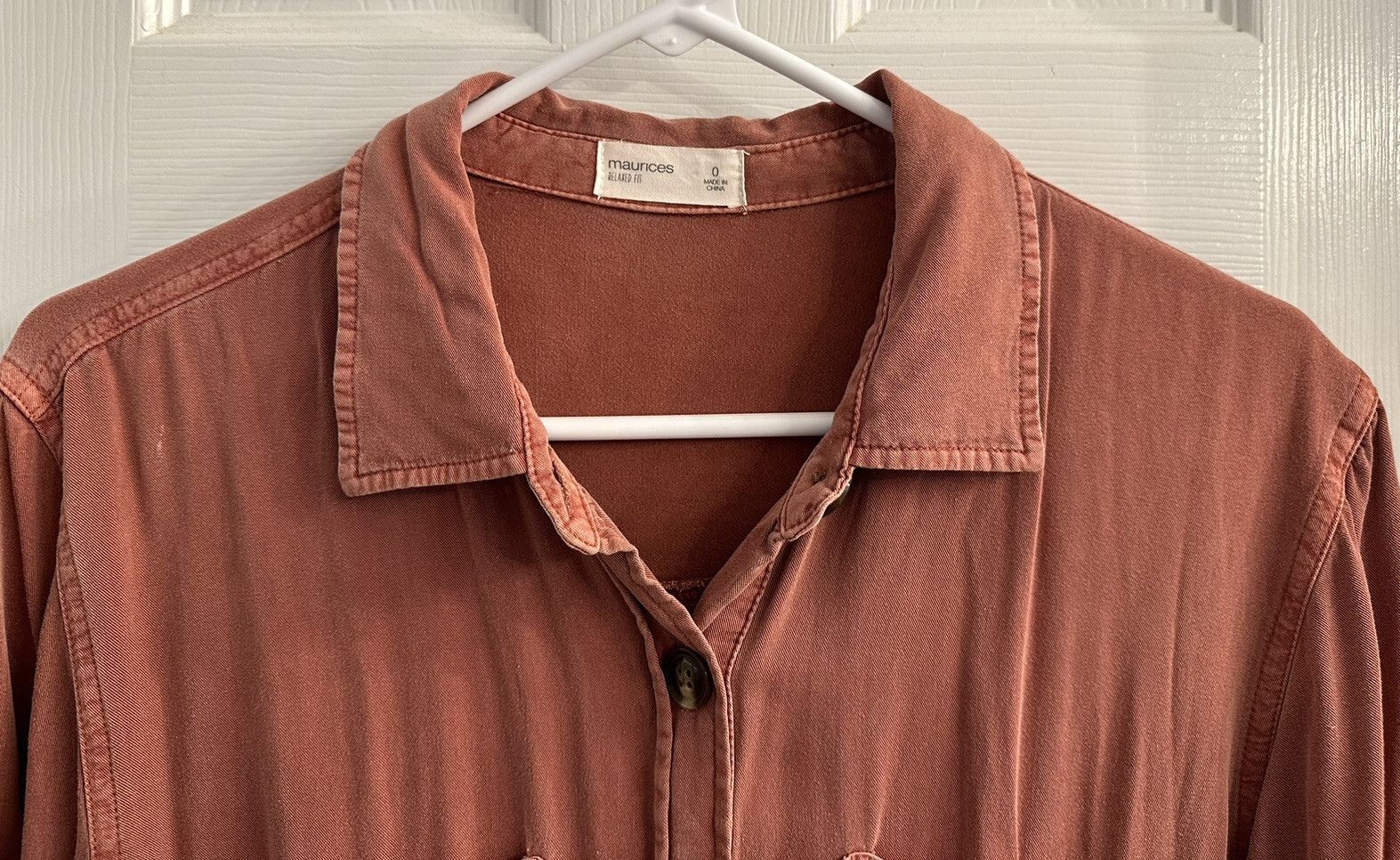 Maurices Relaxed Fit Burnt Orange Button Up Top size … - Gem