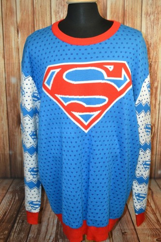 DC Comic Superman Men's S Logo Blue Red Long Sleeve Night Sweater Sz ...