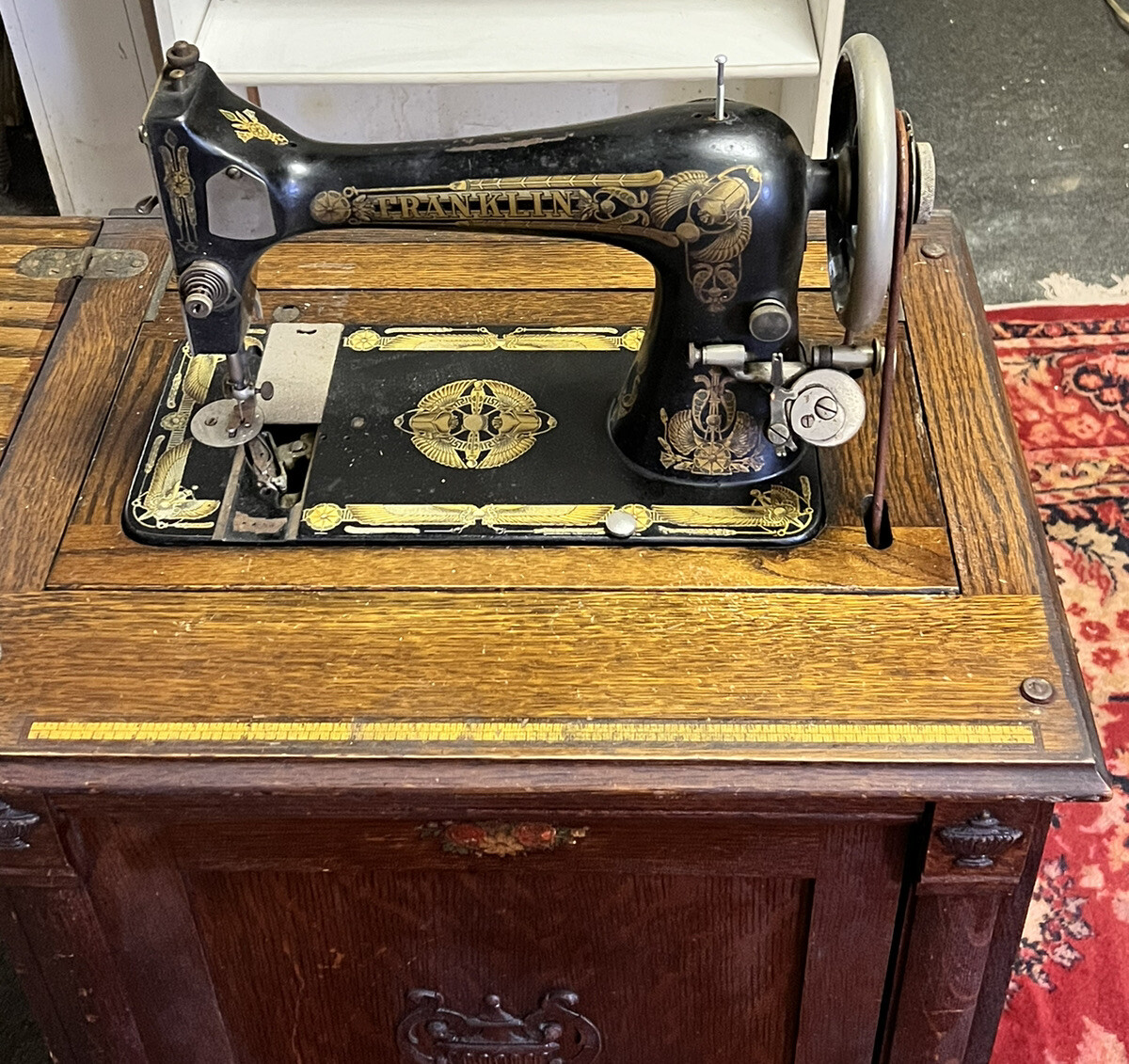Antique Franklin treadle Sewing Machine 1920s in Cabinet Ornate Oak | eBay