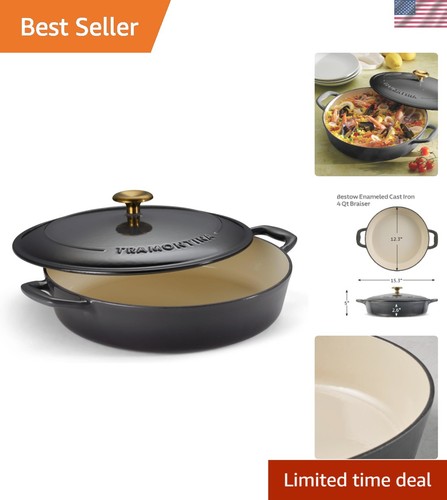 Elegant 4-Quart Enameled Cast Iron Braiser with Lid – Moisture-Locking ...