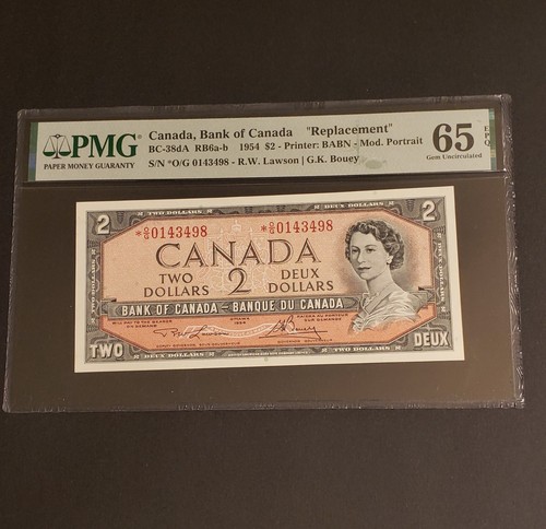 1954 Bank of Canada $2 REPLACEMENT Banknote. PMG Graded. GEM UNC-65 ...