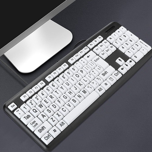 Black Low Vision Keyboard USB Wired Old People Keyboard with White ...